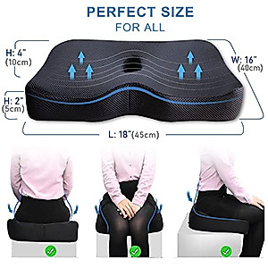 beobeu G2 Seat Cushion Memory Foam Seat Pad Coccyx Pillow for Office Gaming Dinning Chairs Car Seat Cushions Wheelchairs 18x16in (Soft)
