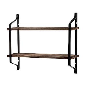 WESTHL 2 Tiers Floating Shelves,Wall Mounted Industrial Wall Shelves for Living Room Bedroom Kitchen Entryway Wood Storage Shelf
