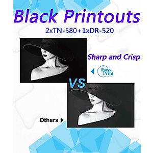 (2 Black Toner Cartridges, 1 Drum Unit) Compatible High Yield TN-580 TN580 Toner Cartridge and DR-520 Drum Unit Used for Brother DCP-8065DN HL-5240 5250DN 5340D MFC-8890DW 8460N Printer, by EasyPrint