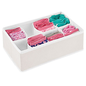 mDesign Fabric 8-Section Divider Drawer Organizer Bin for Baby Nursery Dresser, Closet, Changing Table Organization, Hold Clothes, Toys, Diapers, Bib, Blanket, Jane Collection, 2 Pack, Cream/White