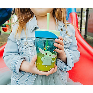 Silver Buffalo Star Wars: The Mandalorian Grogu Kids Plastic Travel Tumbler With Spill-Resistant Lid and Reusable Straw | Holds 18 Ounces