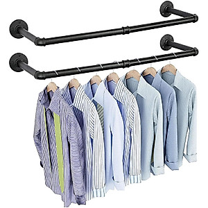 Clothes Rack, Industrial Pipe Wall Mounted Garment Rack, Heavy Duty Iron Pipe Clothing Garment Rail Multi-Purpose Detachable Hanging Clothes Shelf Hanging Rod ( Color : 2pcs , Size : L-49cm(19.3in) )