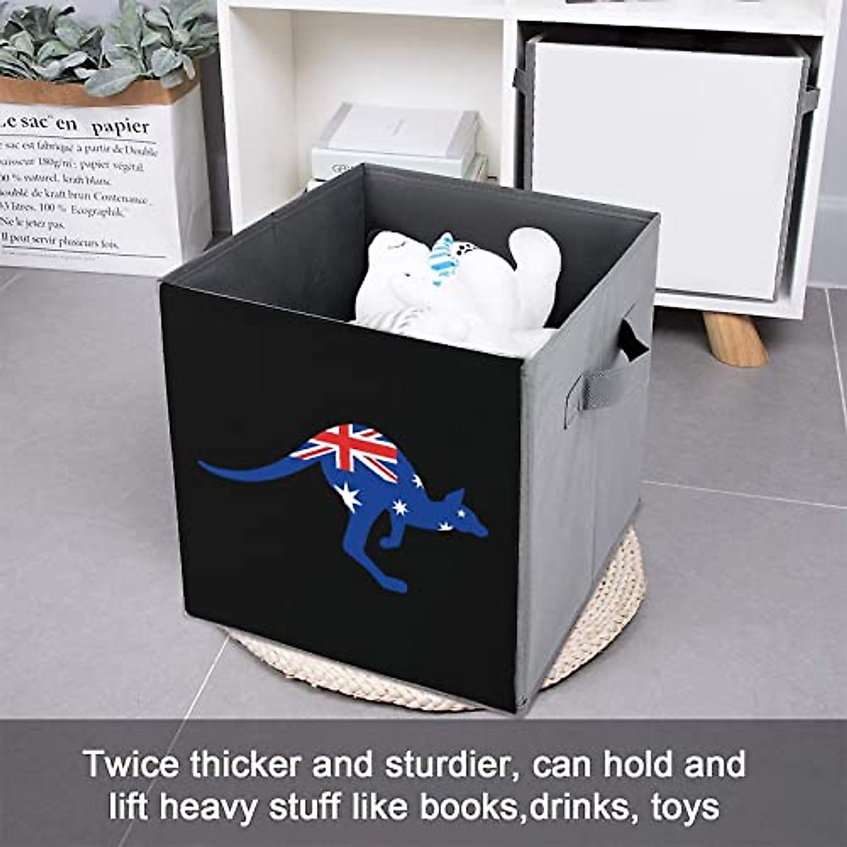 Australia Flag Kangaroo Foldable Storage Bins Printd Fabric Cube Baskets Boxes with Handles for Clothes Toys, 11x11x11