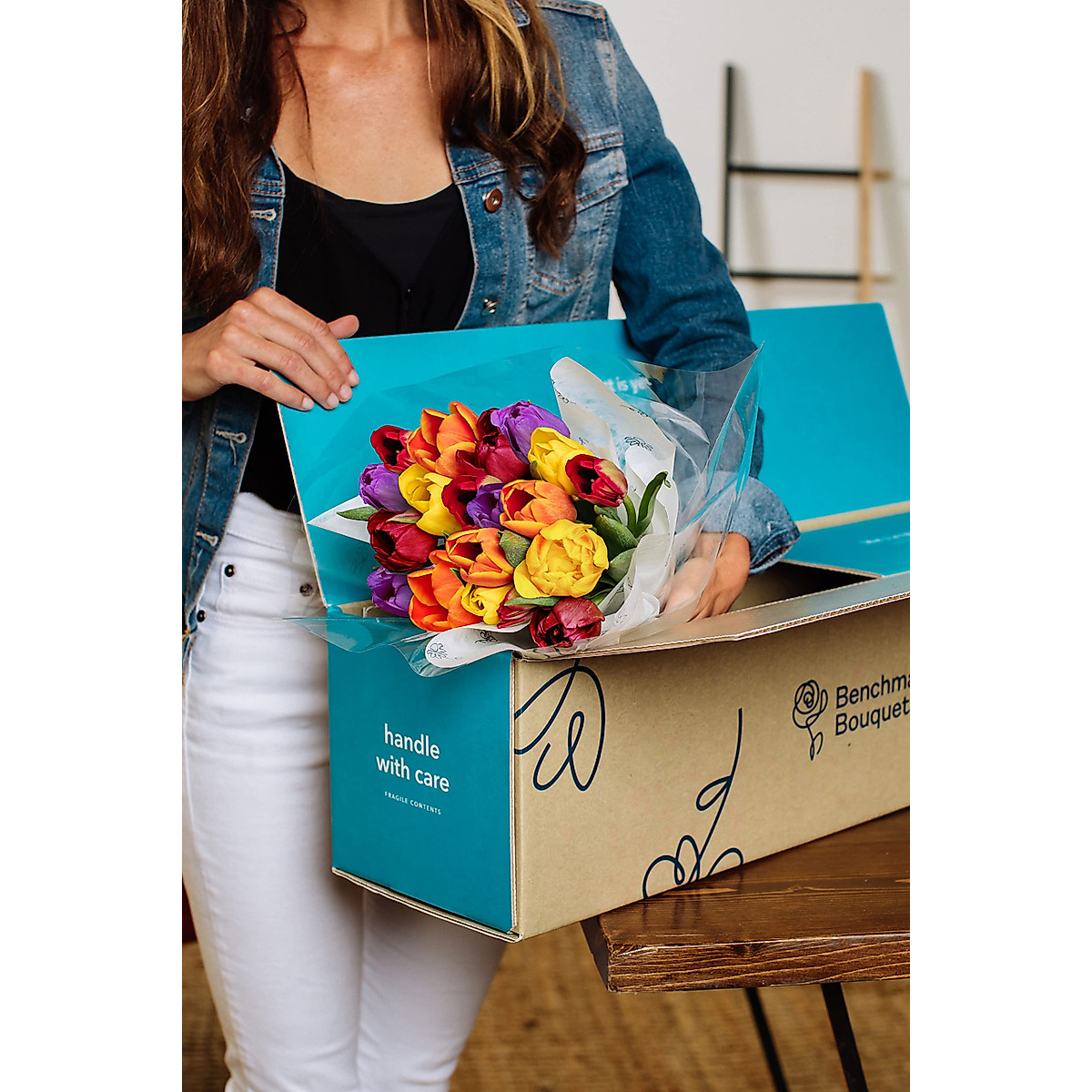 Benchmark Bouquets - 20 Stem Rainbow Tulips (Glass Vase Included) – Fresh Flowers for Delivery - Gift for Easter, Mother’s Day, Birthday, Anniversary, Sympathy, Get Well, Congratulations