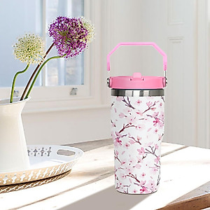 Hachishun 20 oz Cherry Blossom Tumbler with Handle Tumblers with Flip Straw and Top Handle Stainless Steel Coffee Mug Cherry Blossom Cup