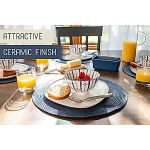 Nat & Jules Stripes and Dots White 18 ounce Ceramic Cereal Ramen Bowls Set of 4