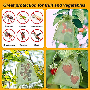 Shintop 100Pcs Fruit Protection Bags, 4x6 Inch Green Fruit Netting Cover Drawstring Mesh Bags Pest Barrier for Strawberry Blueberry Small Fruit