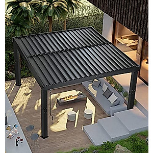 ONLYCTR Outdoor Louvered Pergola 10' × 10' Aluminum Large Pergola Patio Rainproof Pergola with Adjustable Roof, Black Gazebo for Outdoor Deck Garden Beach Patio (10' × 10', Black)