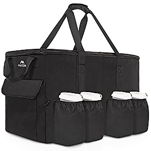 Food Delivery Bag XXL - 23x14x15 inches, Water Resistant Large Insulated Hot Bags for Delivery with Cup Holders, Durable Pizza Warmer Carrying Case - Catering Bag for Food Deliveries, Cooler Bag Black