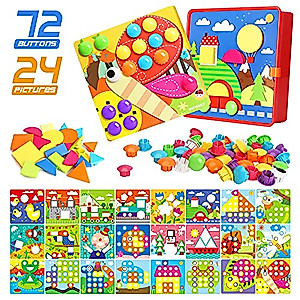 Gxi Button Art Toys Crafts for Toddler Activities Game Peg Board Preschool Toys Mosaic Pegboard for Kids Age 2 3 4 5 6 Girls Boys Gift