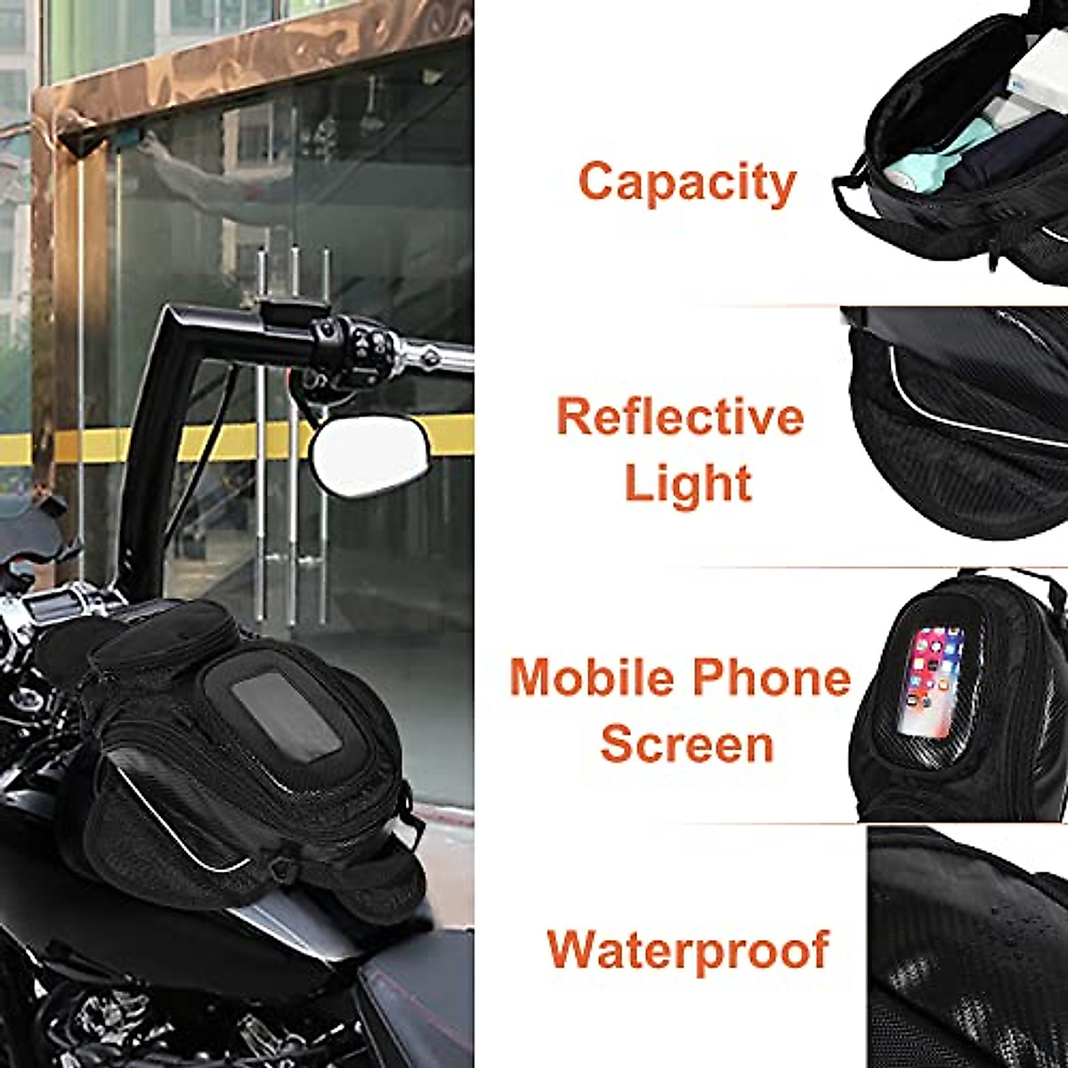 X AUTOHAUX Universal Motorcycle Tank Bag Backpack Motorbike GPS Bag Magnetic Gas Oil Fuel Tool Saddlebag Oxford Waterproof Black