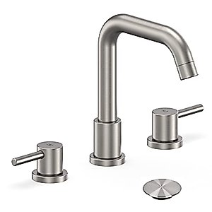 Brushed Nickel Widespread Bathroom Faucets for Sink 3 Hole, 8 Inch 2 Handle Faucet for Bathroom Sink with Pop Up Drain and cUPC Lead-Free Faucet Supply Hose - Brushed Nickel