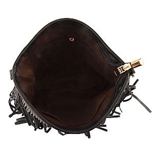 Jiaruo Fashion Retro Fringe Design Small Women PU Leather Crossbody Bag Handbag And Purses (Black)