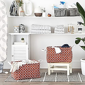 DII Laundry Storage Collection, PE Coated Collapsible Bin with Handles, Cinnamon Lattice, Extra-Large Set, 12.5x17.5x10.5"