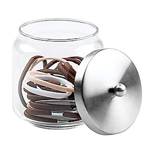 iDesign Forma Glass Bathroom Vanity Glass Apothecary Jar with Lid for Cotton Balls, Swabs, Cosmetic Pads, Candy, 3.5" x 4.5", Clear and Brushed Stainless Steel