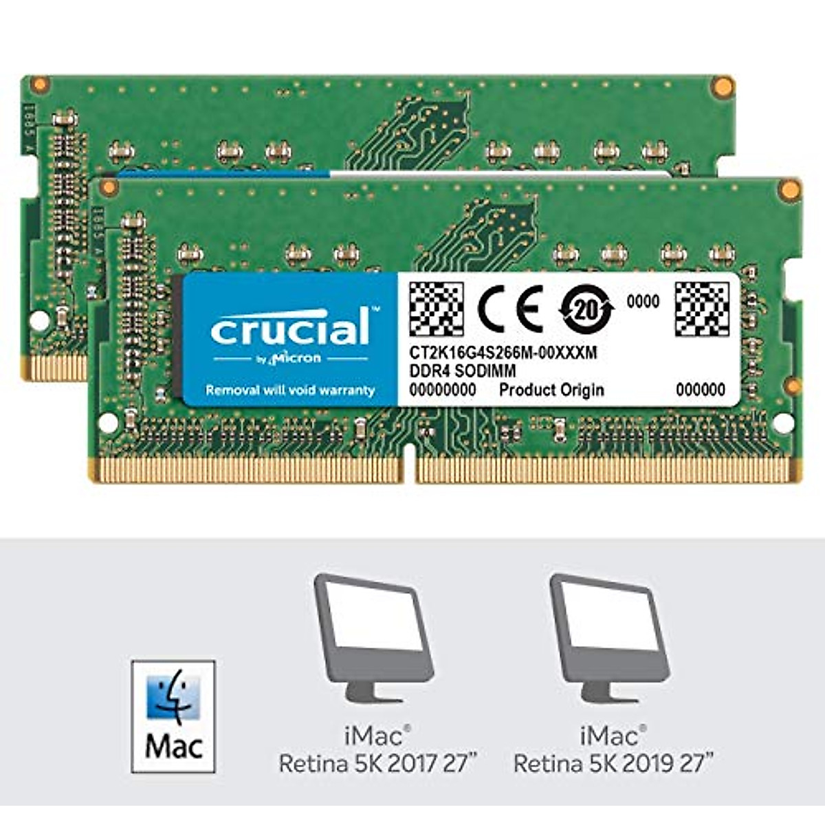 Crucial 32GB Kit (16GBx2) DDR4 2666 MT/s (PC4-21300) CL19 DR x8 SODIMM 260-Pin for Mac - CT2K16G4S266M