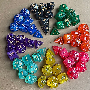 7 Pcs Colorful Glitter DND Polyhedral Dice, Acrylic Dice Durable Dice for Table Games, Role Playing, Family Party Favor(Glitter Black)