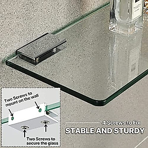 SAYAYO Floating Glass Shelves for Bathroom, Tempered Glass Shelf for Wall 15 x 5 Inch 1 Pack, Clear