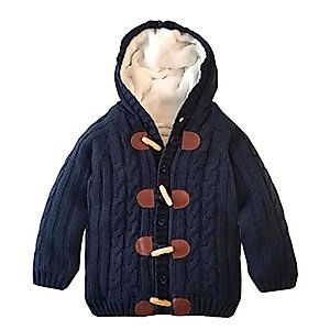 Miccina Baby Toddler Boys Girls Cardigan Sweater Cable Knit Jacket Outwear Winter Warm Coat Clothes(B-Navy,2-3T)