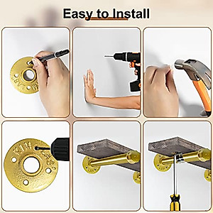 Pintuson 6 Pcs Industrial Pipe Clothes Bar 12 Inch - Wall Mount Clothing Rack - Face Out Closet Rods for Hanging Clothes Commercial Retail Boutique Laundry Shirt Display - Golden