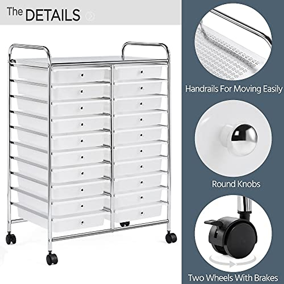 Yaheetech 20 Drawers Rolling Storage Cart Multipurpose Movable Organizer Cart Tools Scrapbook Paper Organizer on Wheels, White