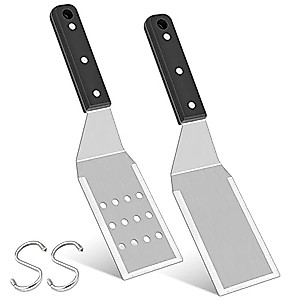 Joyfair Metal Spatulas for Griddle Set of 2, Stainless Steel Slotted Spatula for BBQ Flat Top Grilling/ Kitchen Cooking, Griddle Turner Flipper with Riveted Handle for Burger Cookie Brownie Pancake