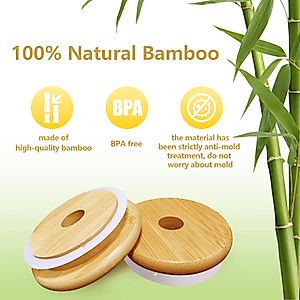 Mason Jar Lids with Straw Hole, 2.76inch/70mm Bamboo Mason Jar Lids for Regular Mouth Drinking Jars, Reusable Wooden Lids, Bamboo Lids Perfect for Glass Cups and Beer Glasses (3 Pack)