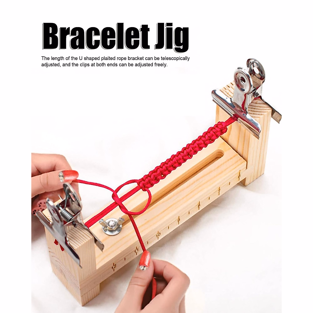 WenTigDY Wood Bracelet Jig, Adjustable Length Paracord Jig，DIY Hand Knitting Wristband Jig,Bracelet Maker Wooden Frame,for Bracelets Necklaces Car Hangings