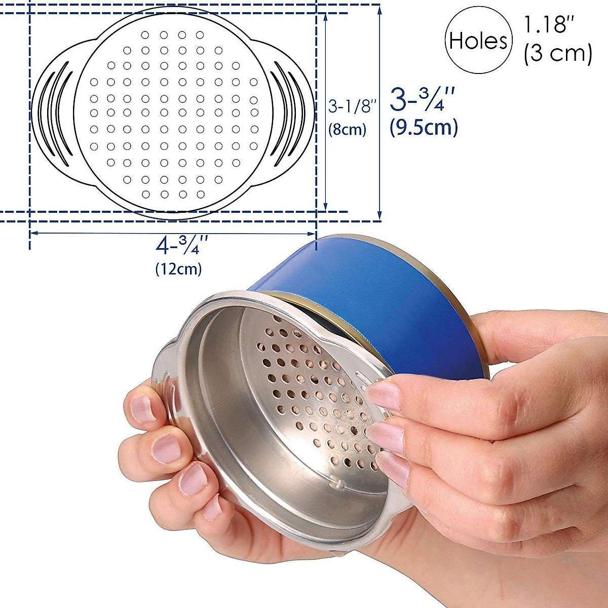 Stainless Steel Food Can Strainer Sieve Tuna Press Lid Oil Drainer Remover, Unique No-Mess Dishwasher Safe Design