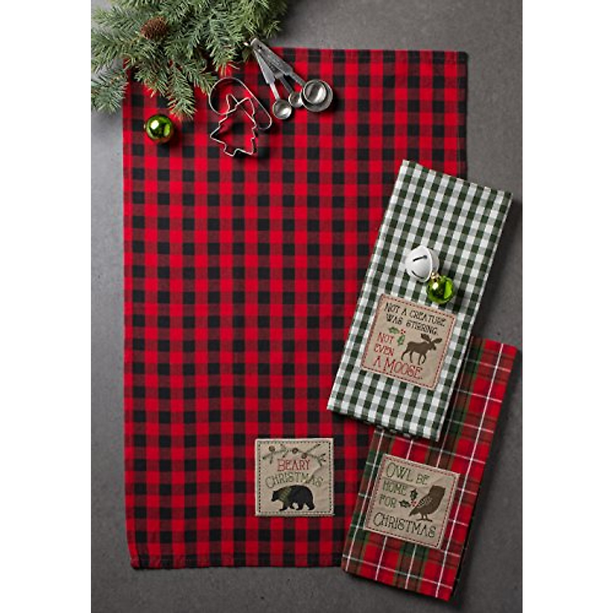 DII Holiday Kitchen Collection Embroidered Dishtowel Set, 18x28, Cabin Christmas, 3 Piece