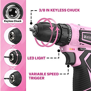 Bielmeier 12V Pink Cordless Drill Set - Essential Women's power drill tool set for Home Projects - Complete Ladies Tool Set with Stylish Pink Accessories, Ideal for Home Maintenance Valentine's Day