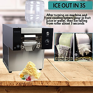 TECHTONGDA Commercial Automatically Ice Shaving Machine, 374lbs/Day Snowflake Ice Machine, Air Cooling Electric Ice Crush Machine, Adjustable Speed Snow Cone Maker for Home, Restaurant, Milktea Shops
