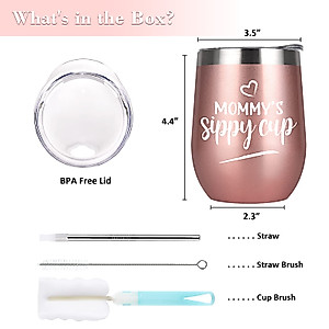 LiqCool Gifts for Mom, Christmas Gifts for Mom, Mom Gifts from Daughter Son, Mommy Sippy Cup Wine Tumbler, Gifts for Mom Who Has Everything for Birthday Valentines Day (12 Oz, Rose Gold)