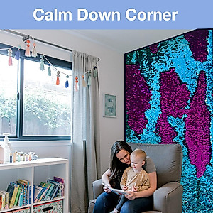 5MM Not Falling Sensory Wall for Kids Sequin Flip Fabric High Density Reversible Sensory Graffiti Fabric Sequin Fabric by The Yard Mermaid Fabric Purple to Blue-0.5yd, 50” x 18”