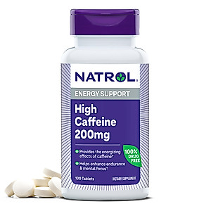 Natrol High Caffeine 200 mg per Serving, Energy Support Supplement for Adults, 100 Tablets, 100 Day Supply