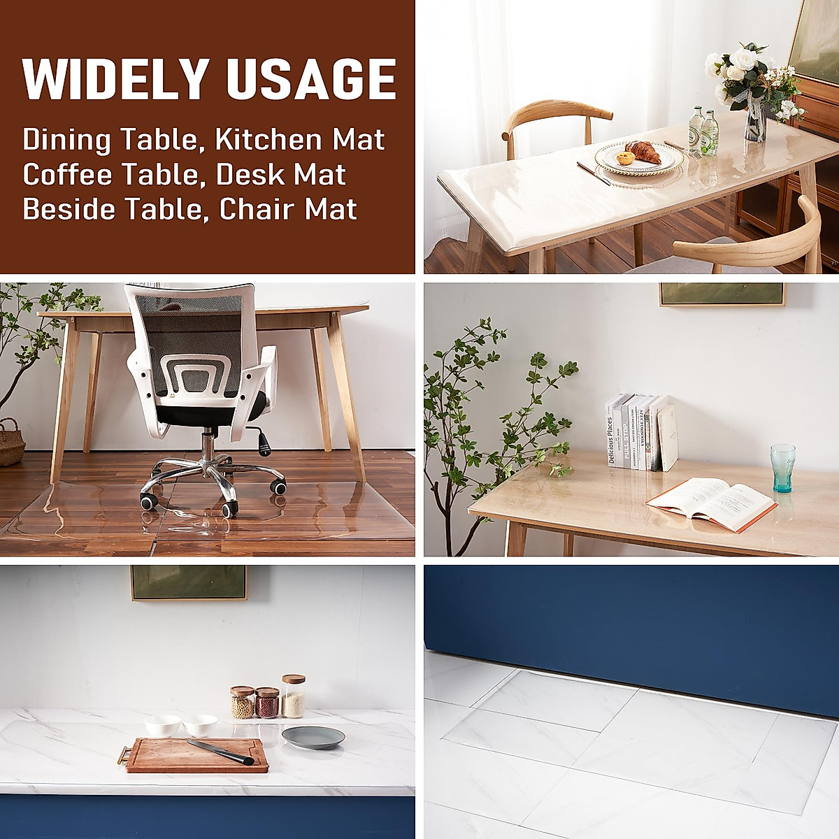 42x78 Inch Clear Table Cover Protector 1.5mm Thick PVC Water Resistant Rectangle Plastic Non-Slip Table Pad for Wooden Table Kitchen Dining Room