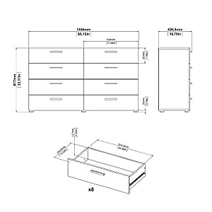 Tvilum Austin 8 Drawer Double Dresser, Oak Structure/White High Gloss