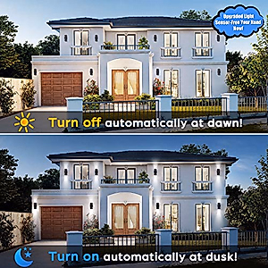 Modern Outdoor Wall Light with Dusk to Dawn Sensor, Exterior Light Fixture Wall Mount Waterproof Anti-Rust Cylinder, Up and Down 2 Lights Black Sconces for Porch Patio House Outside Entryway, 2-Pack