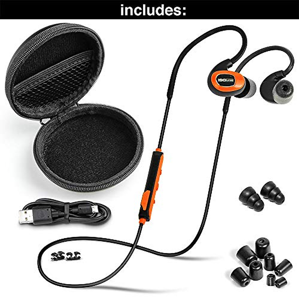 ISOtunes PRO Bluetooth Earplug Headphones, 27 dB Noise Reduction Rating, 10 Hour Battery, Noise Cancelling Mic, OSHA Compliant Bluetooth Hearing Protector (Safety Orange)