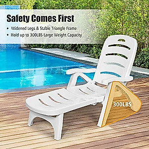 HAPPYGRILL Foldable Patio Lounger Chaise Chair with Wheels for Outdoor Patio Poolside