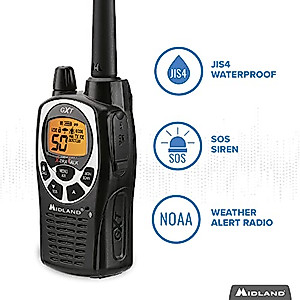 Midland 50 Channel GMRS Two-Way Radio - Long Range Walkie Talkie with 142 Privacy Codes, SOS Siren, and NOAA Weather Alerts and Weather Scan (Black/Silver, 3-Pack)