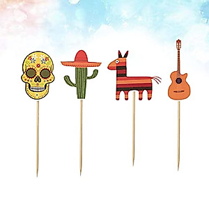 ABOOFAN Hawaiian Decor ating Hawaiian 24pcs Beautiful Guitar Insert Horse Fruit Party, Birthday (Skeleton Festival Topper Dessert Hawaii) for ating Mexican Mexican Decor