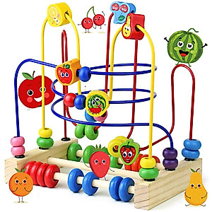 Fajiabao Bead Maze Toy Wooden Toddler Roller Coaster Abacus for Toddlers 1-3 Montessori Activity Cube for Kids First Birthday Gifts for Boys Girls 1 2 3 Years