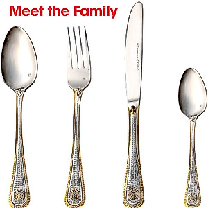 Hermann Miller Royal Family Collection 72 Piece Fine Flatware Silverware Set with Gift Carrying Case, Elegant Design, Serves Parties 12 people, Perfect Housewarming Graduation for Loved Ones, Gold