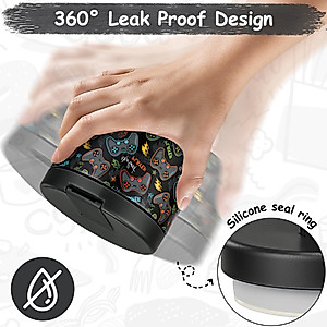 Pawtong 12oz Insulated Vacuum Food Jar with Buckle Lid Wide Mouth Soup Thermo for Hot Food Kids Leakproof Stainless Steel Lunch Container (Black-Game)