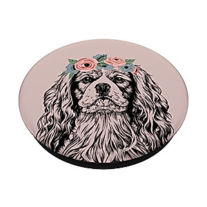Cavalier King Charles Spaniel with Floral Headband Dog Mom PopSockets Swappable PopGrip