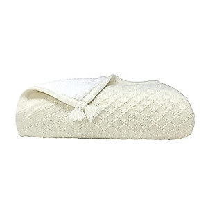 effe bebe Knoten Cable Knit Sherpa Baby Blanket 30"x40" (Cream White)
