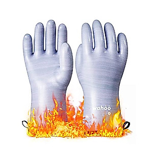 Wahoo Liquid Silicone Oven Gloves, CoralAir Liner, Heat Resistant Gloves for Cooking, Food-Grade, Waterproof, Baking, Medium