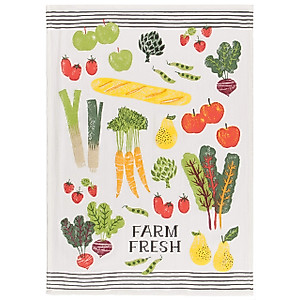 Now Designs Floursack Kitchen Towels Quick Dry Cotton Hand Towel Set, 3 Count, Farmers Market, 20 x 30 in