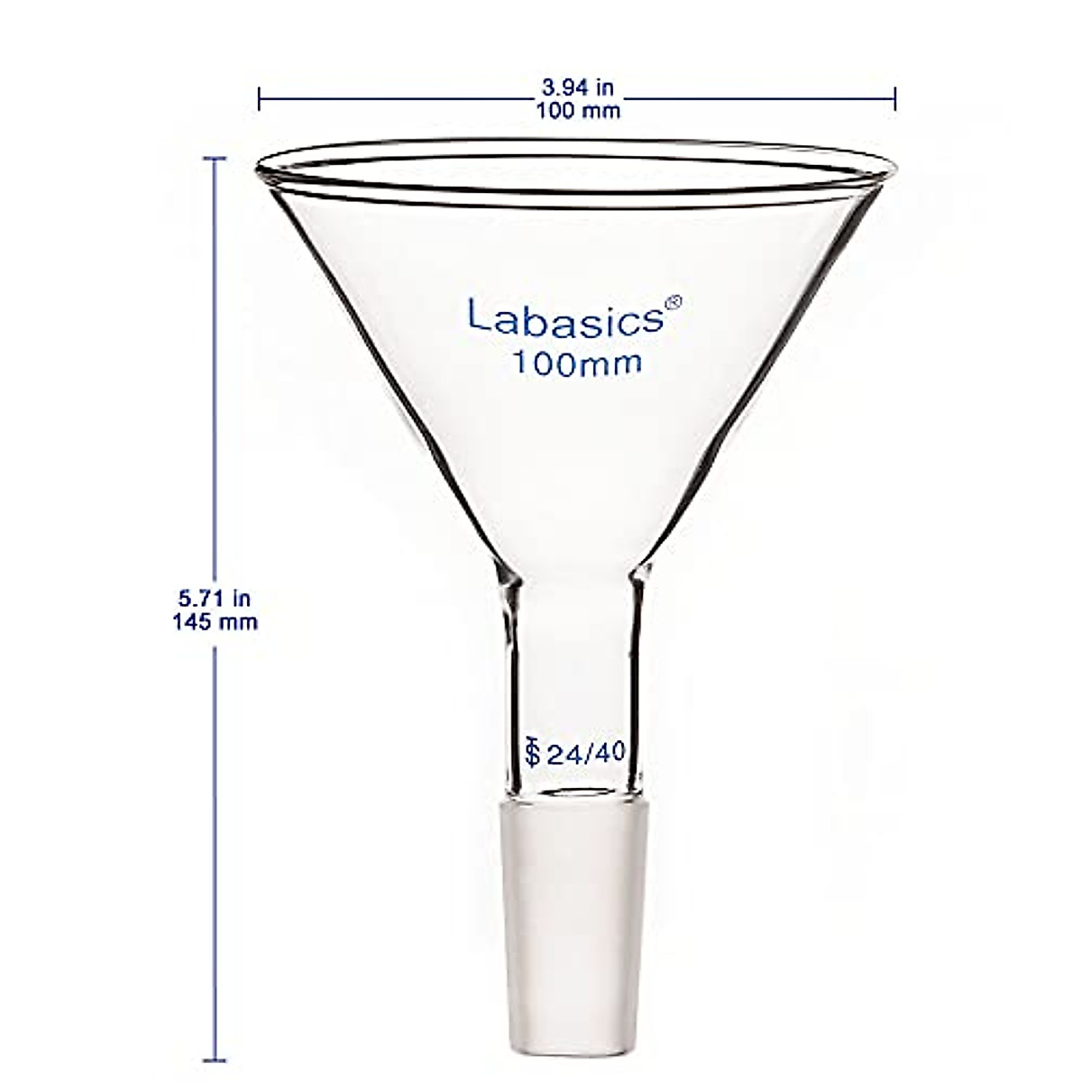 Labasics Glass Short Stem Powder Funnel with 100 mm Top Outer Dimension and 24/40 Inner Joint Filter Funnel Glass Funnel